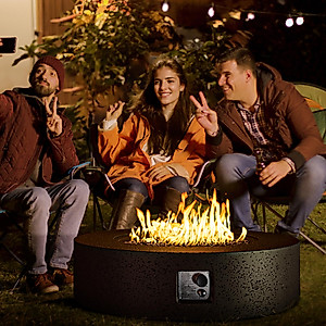 COSIEST 40.5-inch Outdoor Propane Fire Pit Coffee Table w Sandstone Round Base Patio Heater, 50,000 BTU Stainless Steel Burner, Free Lava Rocks, Rain Cover