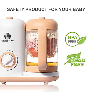 Ventray Baby Food Maker, Puree Food Processor Steamer Blender Cooker Warmer Machine for Toddlers Baby, All-in-one Auto Cooking Easy Clean and BPA-Free - Peach