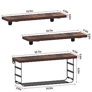 Lavezee Floating Shelves for Wall Decor, Bathroom Shelf Over Toilet Paper Storage with Wire Basket Shelving Set of 3