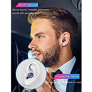 GPEESTRAC True Wireless Earbuds, Bluetooth 5.0 Headphone, in-Ear Button Control Hi-Fi Stereo Sound IPX5 Waterproof, Built-in Mic Earphones Gift for Work Sport Gym Travel Running