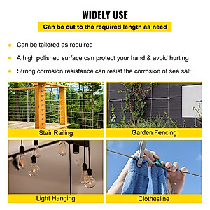 VEVOR Stainless Steel Cable Railing 1/8"x 500ft, Wire Rope 316 Marine Grade, Braided Aircraft Cable 1x19 Strands Construction for Deck Rail Balusters Stair Handrail Porch Fence