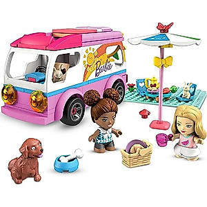 MEGA Barbie Camper Building Toy Vehicle Playset, Adventure DreamCamper with 123 Pieces, 2 Micro-Dolls, Accessories, Pets and Furniture
