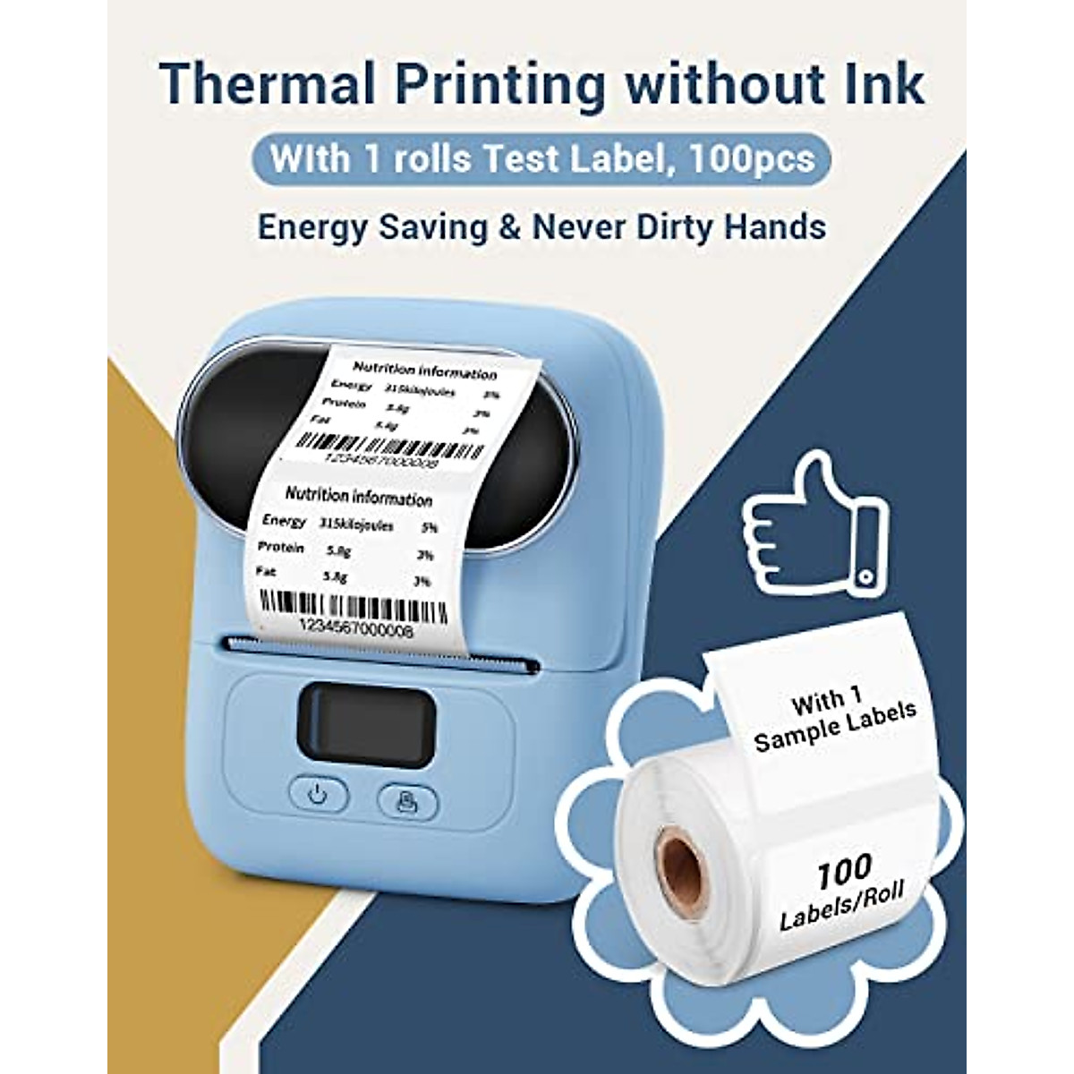 Phomemo Barcode Label Printer - M110 Label Maker Portable Bluetooth Label Maker Machine for Small Business, Barcode, Address, Logo, Clothing, Jerwery, Thermal Printer Compatible with Phones & PC, Blue