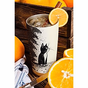 20oz Black and White Retro Vintage Cat Tumbler, Gifts for Cat Lovers, Coffee Thermos for Women, Stainless Steel Double Wall Vacuum Insulated Coffee Mug, Travel Cup with Lid
