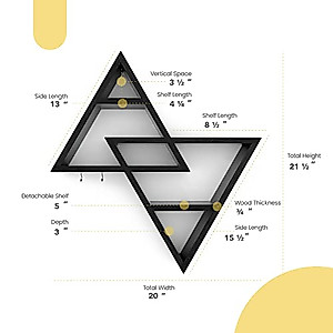 Rustic Curiosities Large Triangle Shelf - Crystal Display Altar Shelf for Stones, Essential Oils, and More 21.5 X 20 Inches (Black, Left Triangle Up)