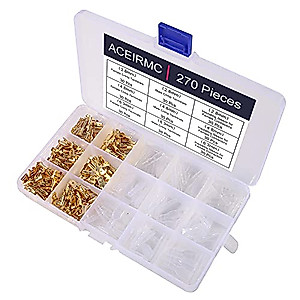 ACEIRMC 270Pcs Assortment Kit Quick Splice Male and Female Wire Spade 2.8/4.8/6.3mm Connector Crimp Terminal Block with Insulating Sleeve for Electrical Wiring Car Audio Speaker (Gold)