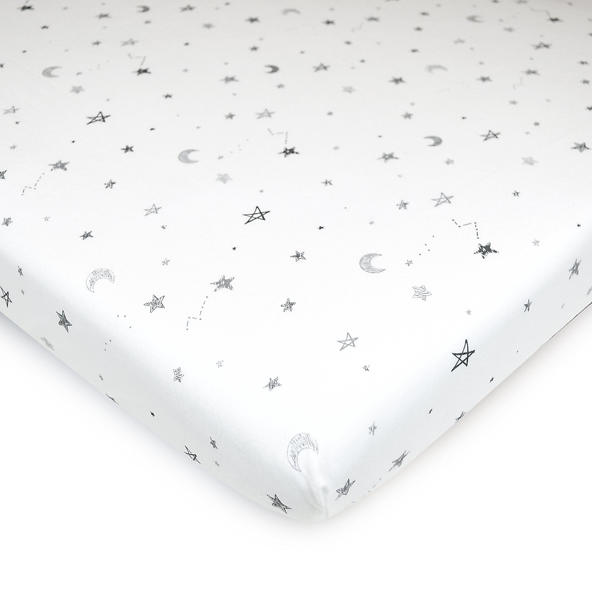 American Baby Company Fitted Pack N Play Playard Sheet 27" x 39", Soft Breathable 100% Cotton Jersey Pack and Play Sheet, Grey Stars and Moons, for Boys and Girls, Fits Most Mini Crib Mattresses