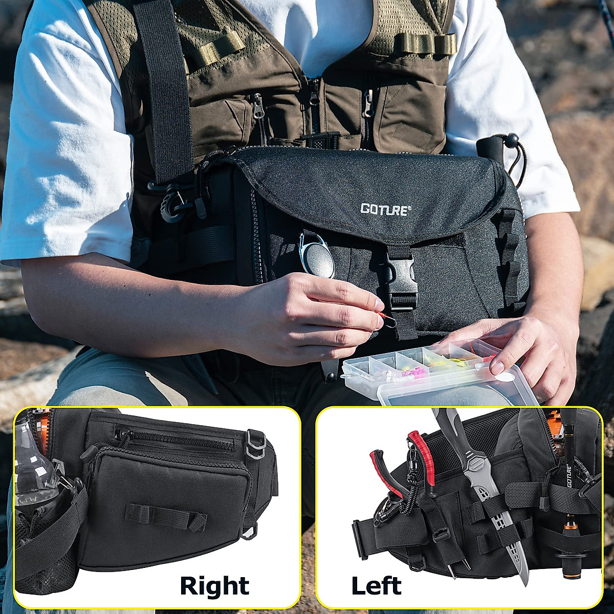 Goture Fishing Bag, Fishing Tackle Bag with Rod Holder, Water-Resistant Fishing Backpack Tackle Sling Bag, Fly Fishing Fanny Pack Storage, Fishing Tackle Box for Fishing Gear,Fishing Gifts for Men