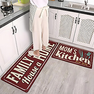 chiinvent Kitchen Mats for Floor Cushioned Anti Fatigue Mats for Kitchen Floor Red Kitchen Floor Mat Memory Foam Kitchen Rugs Sets of 2, 17.3x28 + 17.3x47, 0.4 inches