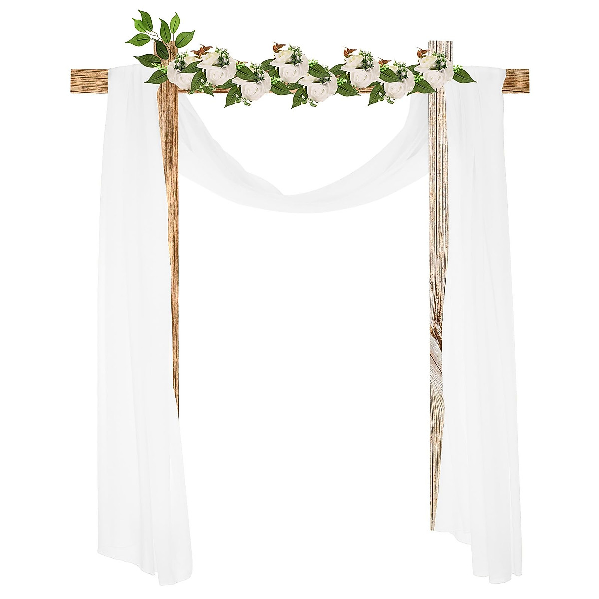 MECCANIXITY Wedding Arch Drape Fabric, 9.8ft x 4.9ft White Chiffon Fabric Drapery Backdrop Curtain Panels for Wedding Ceremony Reception Decoration Pack of 6