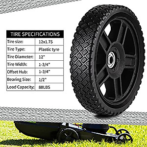 Lawn Mower Wheels 12 Inch 2 Pack for Push Mower Plastic Wheel Set Fits Most Standard Mowers Includes Bolts Nuts Washers