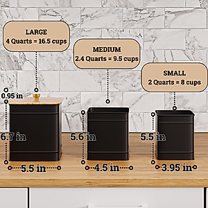 Kitchen Canisters for Countertop Set of 3 with Customizable Chalkboard Labels & Marker Pen - Big Iron Kitchen Canisters with Airtight Lids - Canisters Sets for the Kitchen - Black Kitchen Canister Set