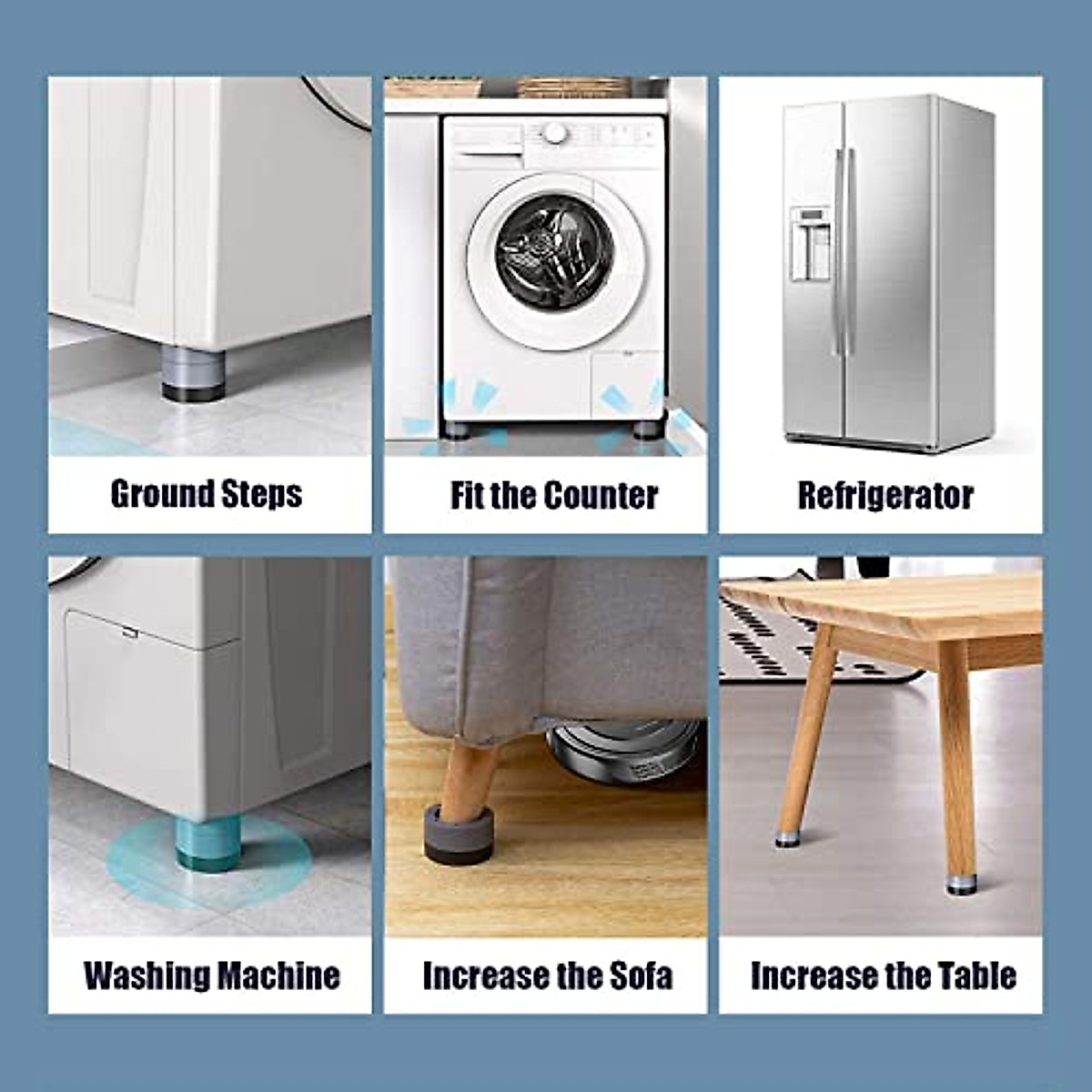 Anti Vibration Pads, 4pcs Washing Machine Base Foot Pads, Non Slip Heighten Shock and Noise Cancelling Mat for Washer and Dryer Machine Support Protects Pedestals (4 PCS)