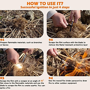 ULTLAT Fire Starter (2 Packs), All-Weather Magnesium Ferro Rod for Camping and Hiking, Emergency Survival Kits with Waxed Fire Tinder Paracord (28inch)&Beech Handle&&6-in-1 Multi-Tool