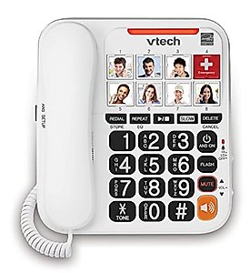 VTECH SN1127 Amplified Corded Answering System. 8 Photo Speed Dial, 90dB Ringer Volume, Big High-Contrast buttons, Audio Booster(+40db), Visual Ringer. Perfect for Seniors, Visually & Hearing Impaired