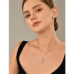 YL Women's Heart Cross Necklace 925 Sterling Silver Created Aquamarine God in my heart'' Pendant Crucifix Jewelry