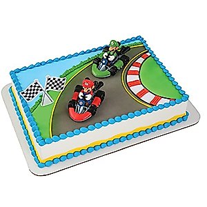 DecoSet® Mario Kart™ Cake Topper, 3 Piece Cake Decoration with Race Kart Toppers & Checkered Flag Decoration, Collectible Character Karts for Hours of Fun After the Party
