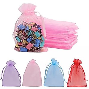 Ludato 100pcs 4"x6" Pink Organza Gift Bags with Drawstring, Small Candy Jewelry Bags Drawstring Pouches for Gifts Baby Shower Wedding Birthday Christmas Party Halloween