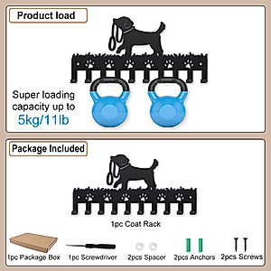 MAYJOYDIY Metal Dog Coat Hooks Wall Mount Dog Leash Coat Rack 9.8×4.7inch 10 Hooks Decorative Dog Paw Black Key Hooks Key Holder for Wall Dog Lover Gift Hanging Coats Hats Towels Bags