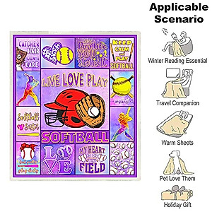 Softball Gifts for Girls, Softball Blanket 60"X50", Softball Blankets Gift for Girls, Softball Player Sport Lover Throw Blanket for Women, Soft Lightweight Softball Throw Blanket for Couch Bed