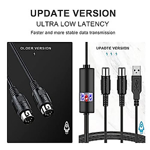 Oxsubor USB MIDI Cable-Upgrade Professional MIDI to USB in-Out Cable Adapter Converter Connect Piano Keyboard to PC/Laptop for Editing&Recording 2M(6.5FT) (Black)
