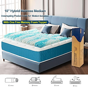 BreezeRest Twin XL Mattress 10 Inch Hybrid Mattress Bed in a Box,Medium Firm (with Free Memory Foam Topper) Cooling Gel Memory Foam Mattress with Individually Innerspring Pocket Coils Pressure Relief
