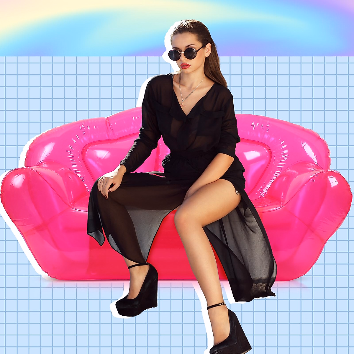 Kigley Inflatable Chair Blow up Couches Transparent Inflatable Sofa Seat Yard Patio Portable Inflatable Furniture Air Couch for Outdoor Indoor Camping Beach Room(66.14 x 39.37 x 37.4 Inch,Pink)