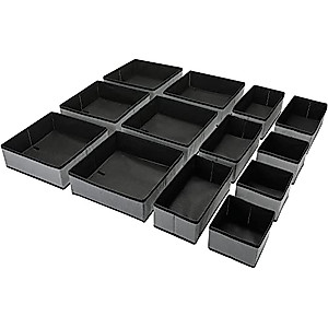 Puricon 13 Set Dresser Drawer Organizers, Foldable Drawer Dividers for Clothes Underwear Baby Clothing Bras Socks, Fabric Storage Box Containers for Closet Drawer -Grey