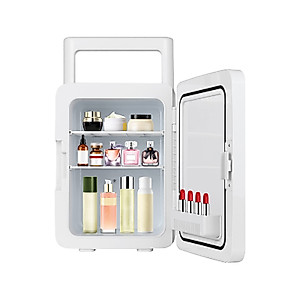 Saint Kang Skincare Fridge 12L Hot&Cold, Portable Makeup Fridge with Mirror and Light, AC/DC Beauty Fridge for Bedroom, Office and Car(White)