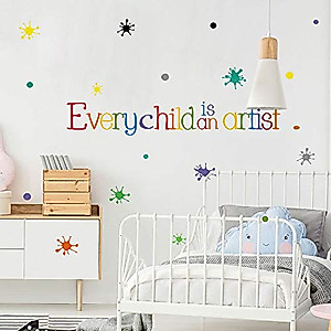 Orange Can Every Child is an Artist Wall Decals for Kids Art Classroom Decor-Crayon Paint Splash with Children Artist Quotes Wall Stickers for Infant Daycare Preschool Playroom