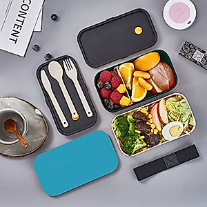 Sea Cyan Premium Bento Lunch Box, 2 Compartments Leakproof Lunch Box With Cutlery For Adults, Microwave & Dishwasher Safe