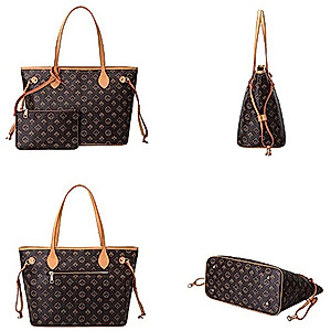 Luxury Shopping Bag Floral 2-in-1 Tote Bag Shoulder Bags for Work Large Capacity Crossbody Bag For women (Brown)