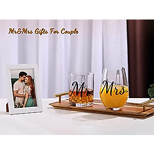 Engagement Gifts for Couple- Wine and Whiskey Mr and Mrs Gifts,Wedding Gifts for Couple,Mr and Mrs Glasses,Unique Bridal Shower Gift for Bride