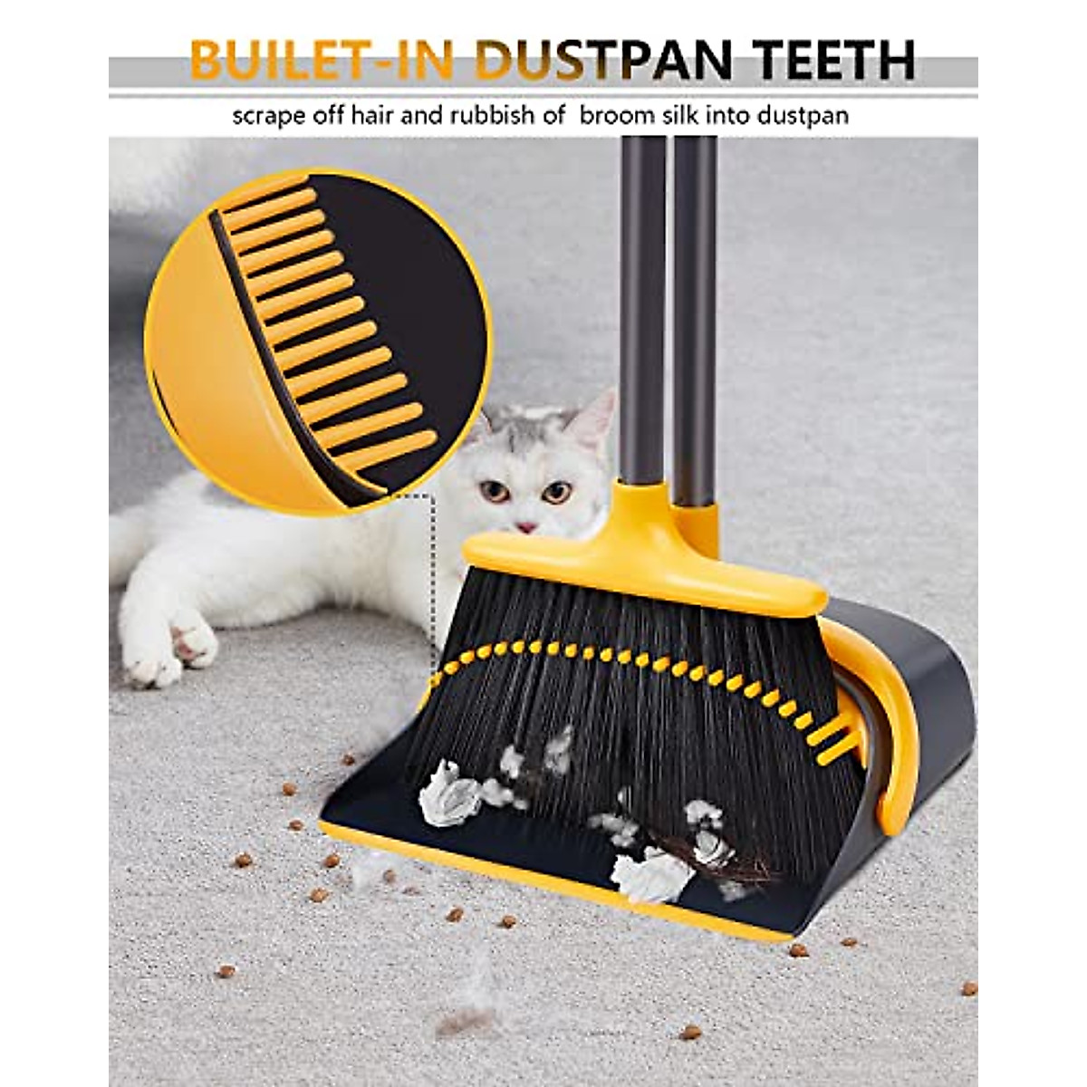 Broom and Dustpan Set, Broom and Dustpan, Broom and Dustpan Set for Home, Upgrade 52" Long Handle Broom with Stand Up Dustpan Combo Set for Office Home Kitchen Lobby Floor Use, Dust pan and Broom Set