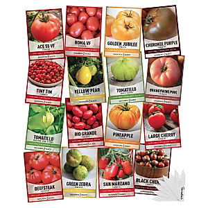 Gardeners Basics, Tomato Seeds for Planting 16 Variety Pack Heirloom Tomato Seeds, Tiny Tim, Cherry Tomato Seeds, Beefsteak Seeds, Roma Tomato Seeds, Determinate and Indeterminate and More, Non GMO