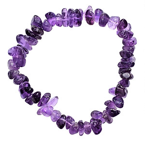 Zenergy Gems CHARGED Premium 7" Natural Dark Amethyst Crystal Chip Bracelet Stretchy + Selenite Heart Charging Crystal (GAIN CREATIVITY, COURAGE, INDEPENDENCE, & PROSPERITY - BALANCES EMOTIONS)