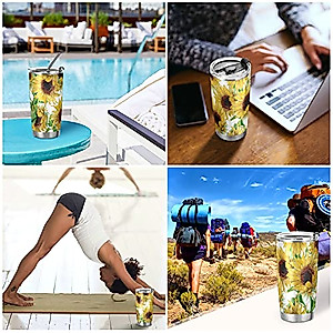susiyo Yellow Sunflowers Painted 20 oz Vacuum Tumbler with Flip Lid and Straw Stainless Steel Water Bottle Reusable Insulated Drinking Cup Iced Coffee Travel Mug