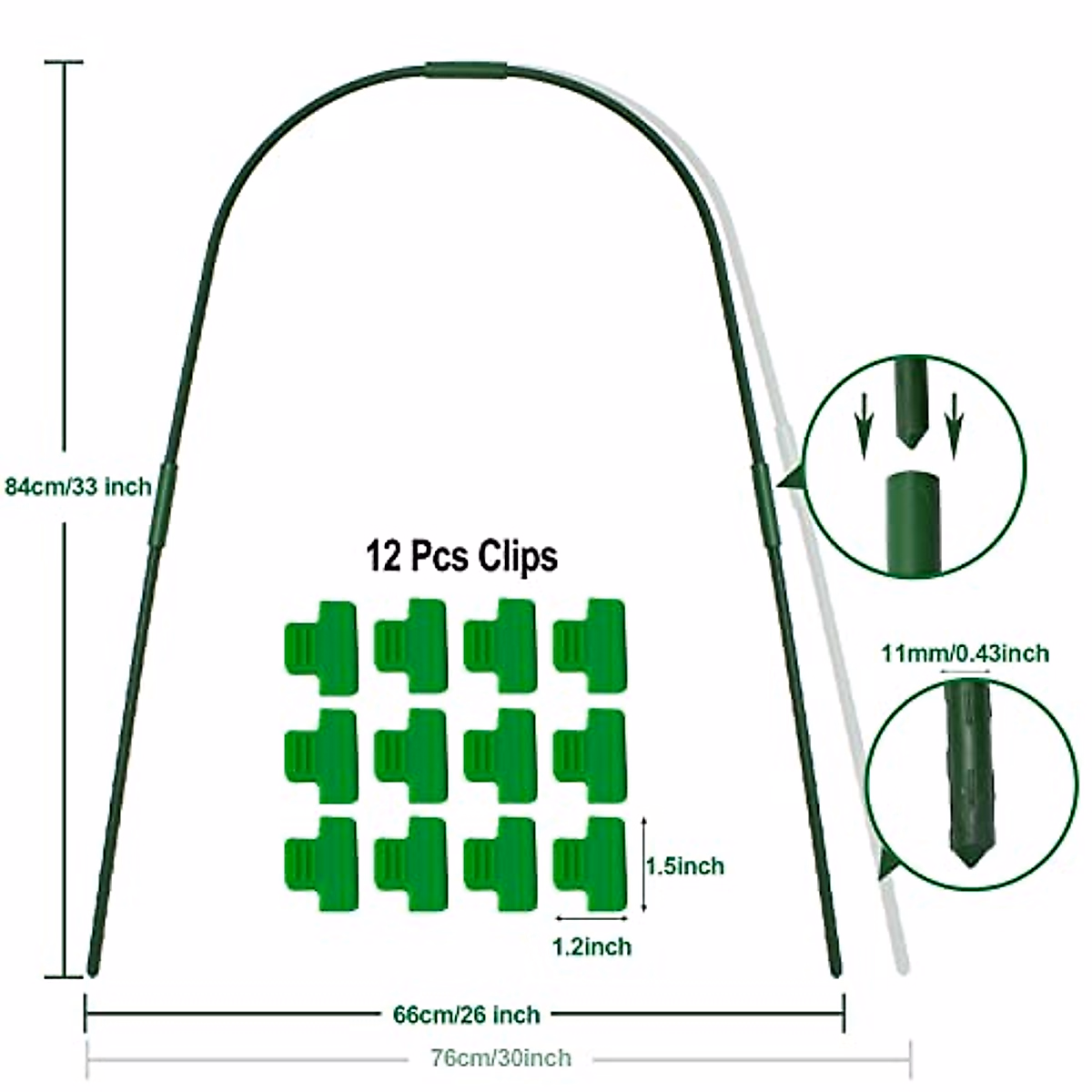 Garden Hoops for Raised Beds,6Pcs 33x26 Greenhouse Hoops with 12 Clips,Rustproof Steel Garden Tunnel Row Cover Hoops Kit Mini Greenhouse Frame Plant Support Garden Stakes for Fabric Covers Netting