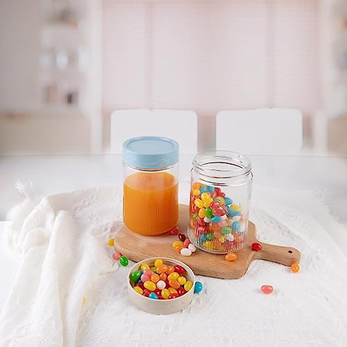 GRESEESM 4 Pack Mason Jars 16 oz with Lids, Glass Jar with Screw Lid, Glass Jars with Airtight Lids for Overnight Oats, Pickles, Salad, Spice, Candy, Jam, Seasoning, Meal Prep Containers