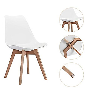 CangLong Modern Dining Chair Set, Soft Padded Shell Chair with Wood Legs for Kitchen, Dining, Bedroom, Living Room - Set of 4, White