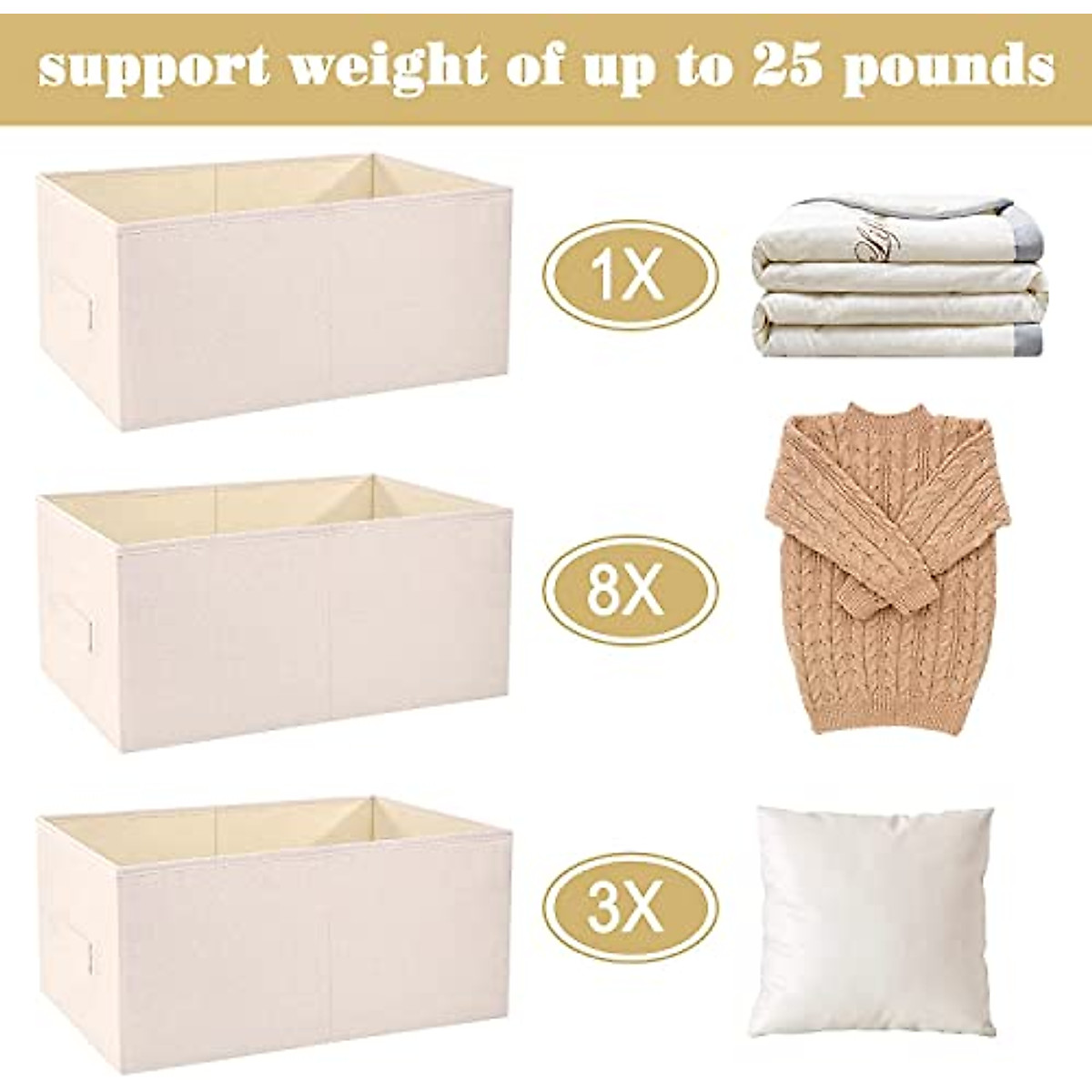 Storage Bin 2 Pack, Large Storage Bins with Lids, Vailando Decorative Storage Boxes Fabric Cotton Linen Collapsible Basket for Bedroom Closet Shelves Office Nursery ( Beige)