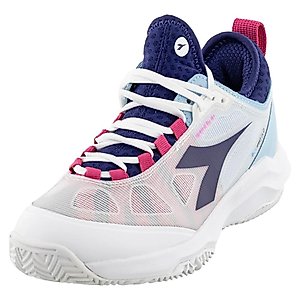 Diadora Women`s Speed Blushield Fly 4 AG Clay Tennis Shoes White and Blueprint