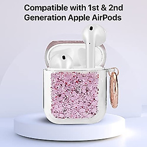 LAX Gadgets Air Pod Case for Protection - Compatible with 1st & 2nd Generation Apple AirPods- Lightweight Case with Key Ring - Easy to Use - Glitter Pink