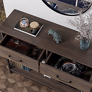 HITHOS Industrial Console Table with Drawers, Vintage Hallway Foyer Table with Storage Shelves, Narrow Long Sofa Entryway Table for Living Room, Dark Brown