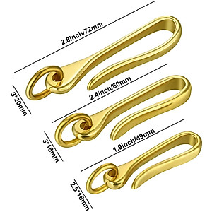 Hotop 3 Pcs Belt Clip Key Rings Hook Keychain Solid Brass U Hook Key Chain Belt Wallet Clip Holder Gold Loop for Men Women