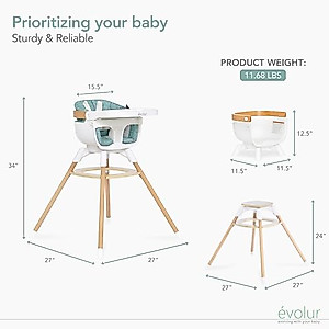 Evolur Ann Beechwood 4-in-1 Highchair | 360 Seat Rotation | Booster seat | Floor Chair | Bar Stool Chair | 5 Point Safety Harness | Blue