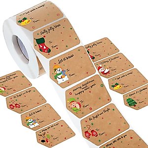 Zonon 720 Pieces Self Adhesive Christmas Gift Tag Xmas Kraft Name Tags Natural Kraft Christmas Stickers Paper Tags Christmas Labels for Christmas Decoration(Classic Style)