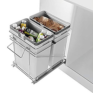 Rok Salice Kitchen Cabinet Soft Close Heavy Duty Frameless Waste Recycle Bin Trash Can Pull Out Organizer Container QPAM15228C (Double 15" (32 Quart Bins)