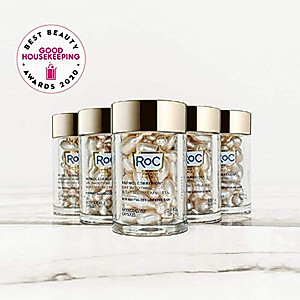 RoC Retinol Correxion Anti-Aging Wrinkle Night Serum, Daily Line Smoothing Skin Care Treatment for Fine Lines, Dark Spots, Post-Acne Scars, 30 Individual Capsules, Unscented, 0.35 Fl Oz