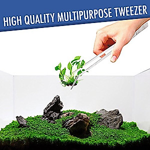 10 Inch Tweezers Stainless Steel Curved Serrated Tip, Heavy Duty Precision Handle Kitchen Cooking Tweezer Tongs, Daily Garden Craft Tool Aquascaping and Repairing